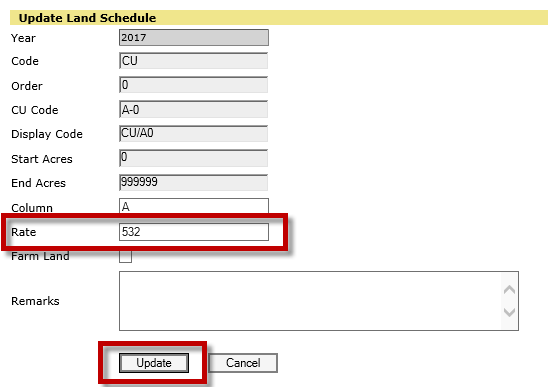 Capture CAMA Online Help - Land Schedule Update